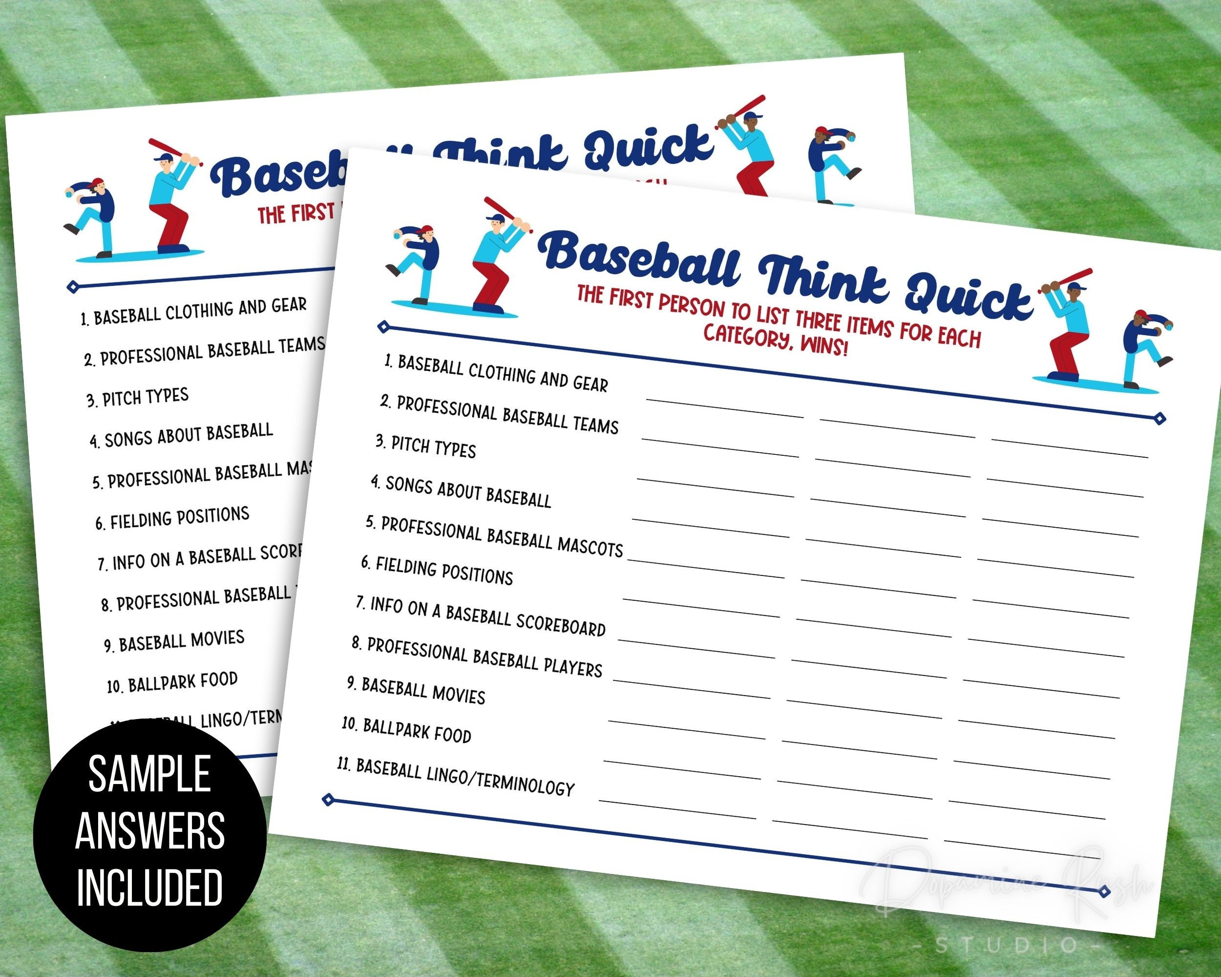 Printable Baseball Think Quick Game, Baseball Games, Baseball-themed ...