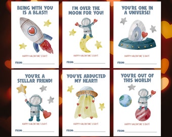 Outer Space Valentine Day Card for Kids, Space Valentine Card, Boys ...