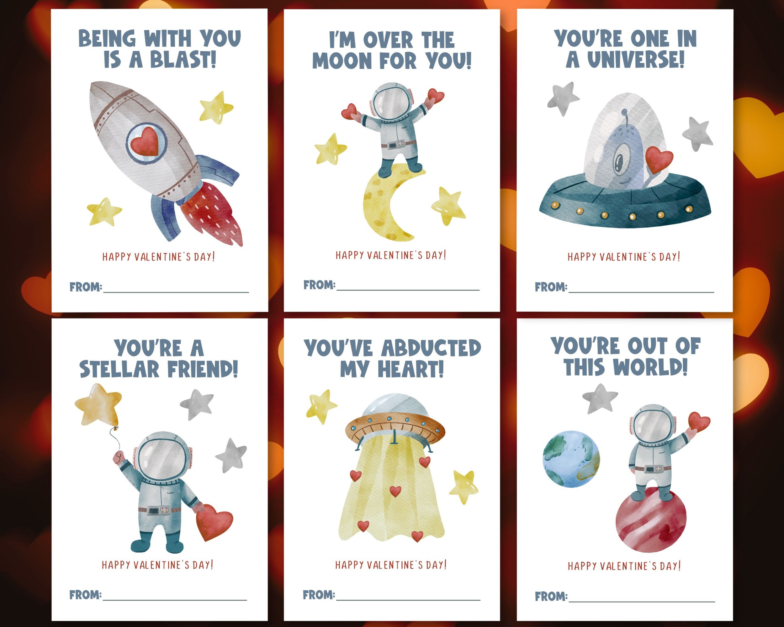 Printable Outer Space Valentine 2.75 X 3.75" Cards, Kids' Valentines ...