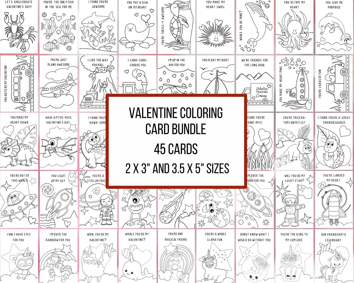 Printable Valentines Day Coloring Cards, Classroom Valentines ...