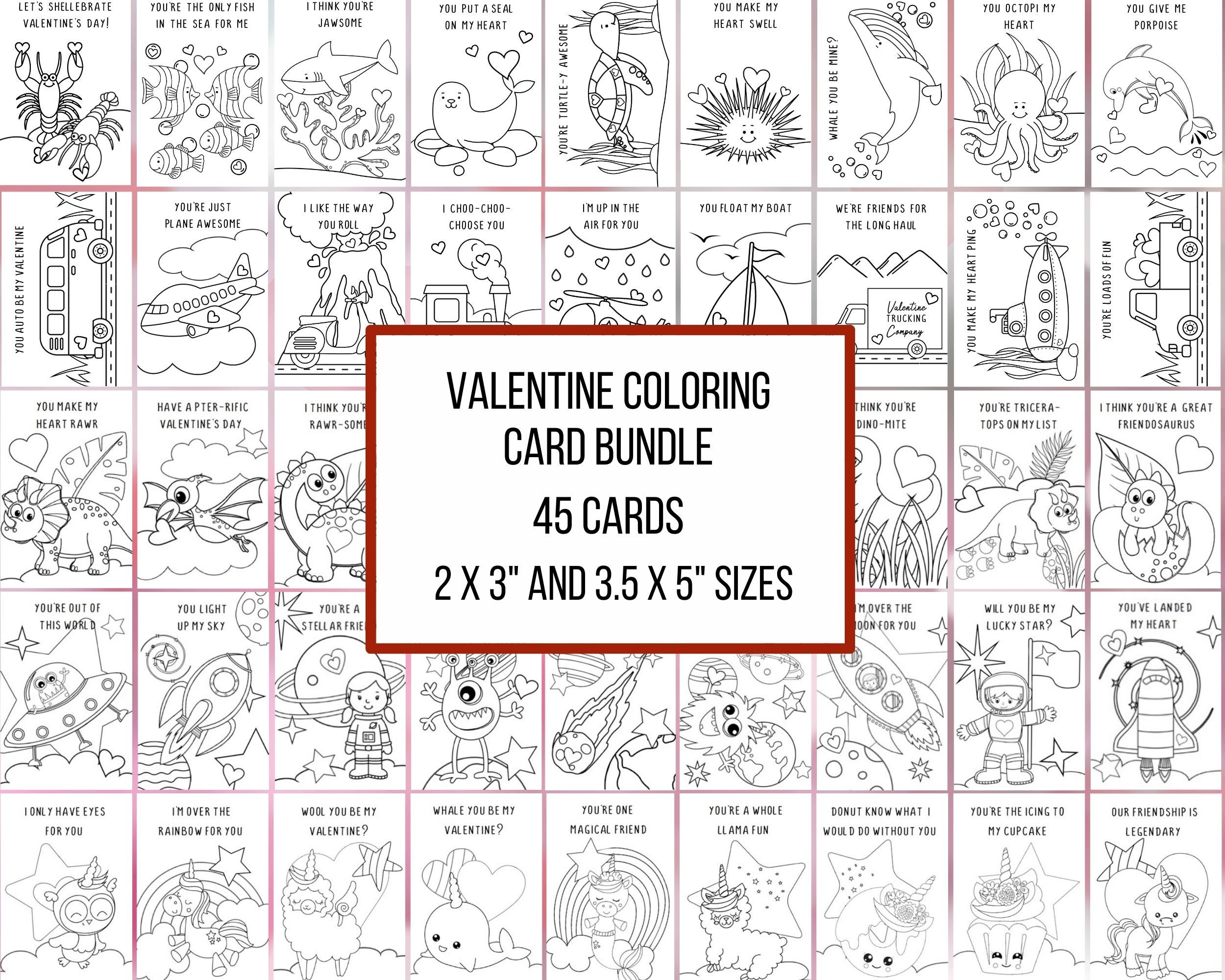 Printable Valentine’s Day Coloring Cards, Classroom Valentines ...