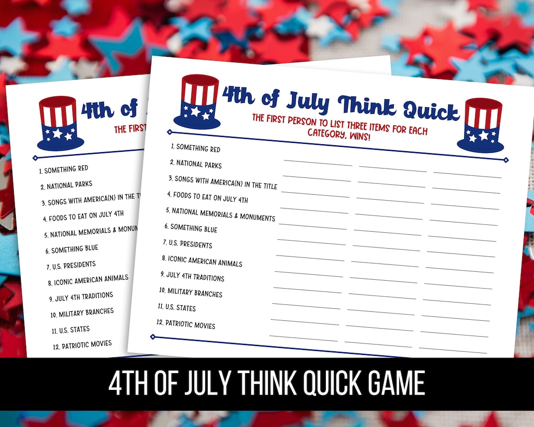 Printable 4th of July Think Quick Game, Independence Day Game, July 4th ...