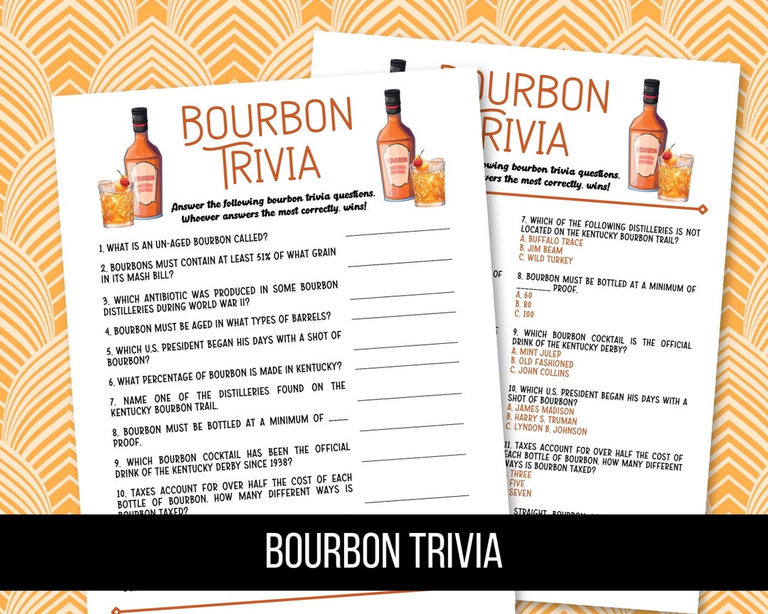 Printable Bourbon Trivia, Bourbon Tasting Games, Whiskey Games, Bourbon ...