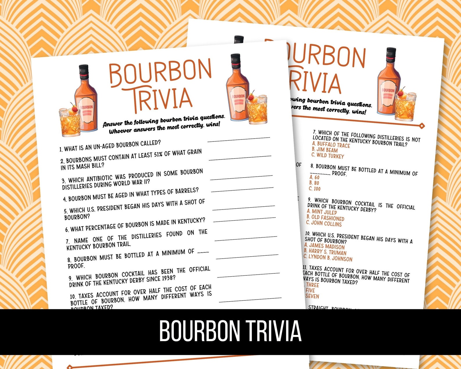 Printable Bourbon Trivia Bourbon Tasting Games Whiskey - Etsy