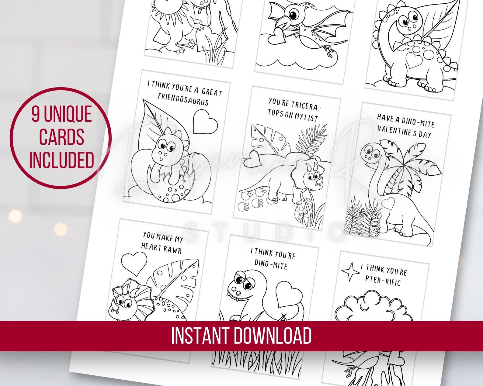 Printable Valentines Day Coloring Cards Dinosaur Coloring | Etsy