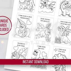 Printable Valentine’s Day Coloring Cards, Dinosaur Coloring Cards ...
