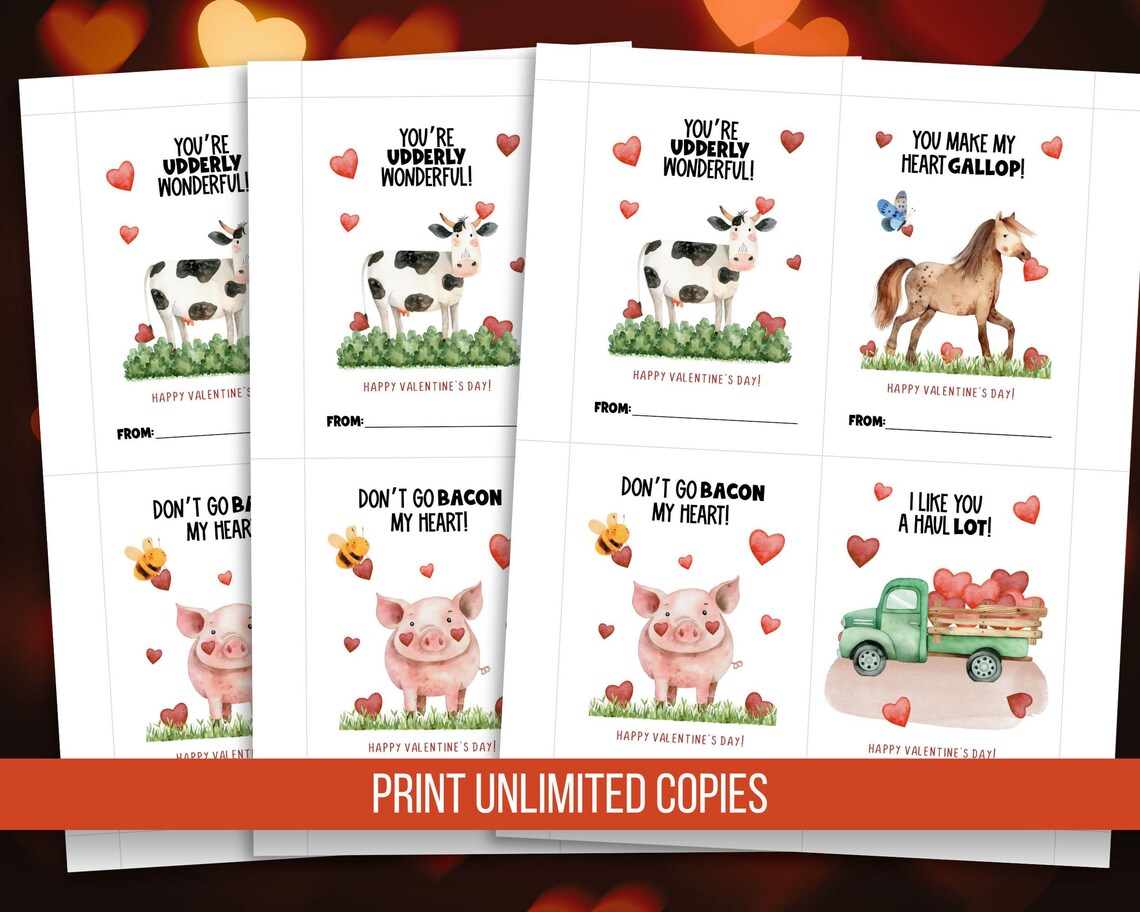Printable Farm Valentine Cards, Farm Animal Classroom Valentines ...