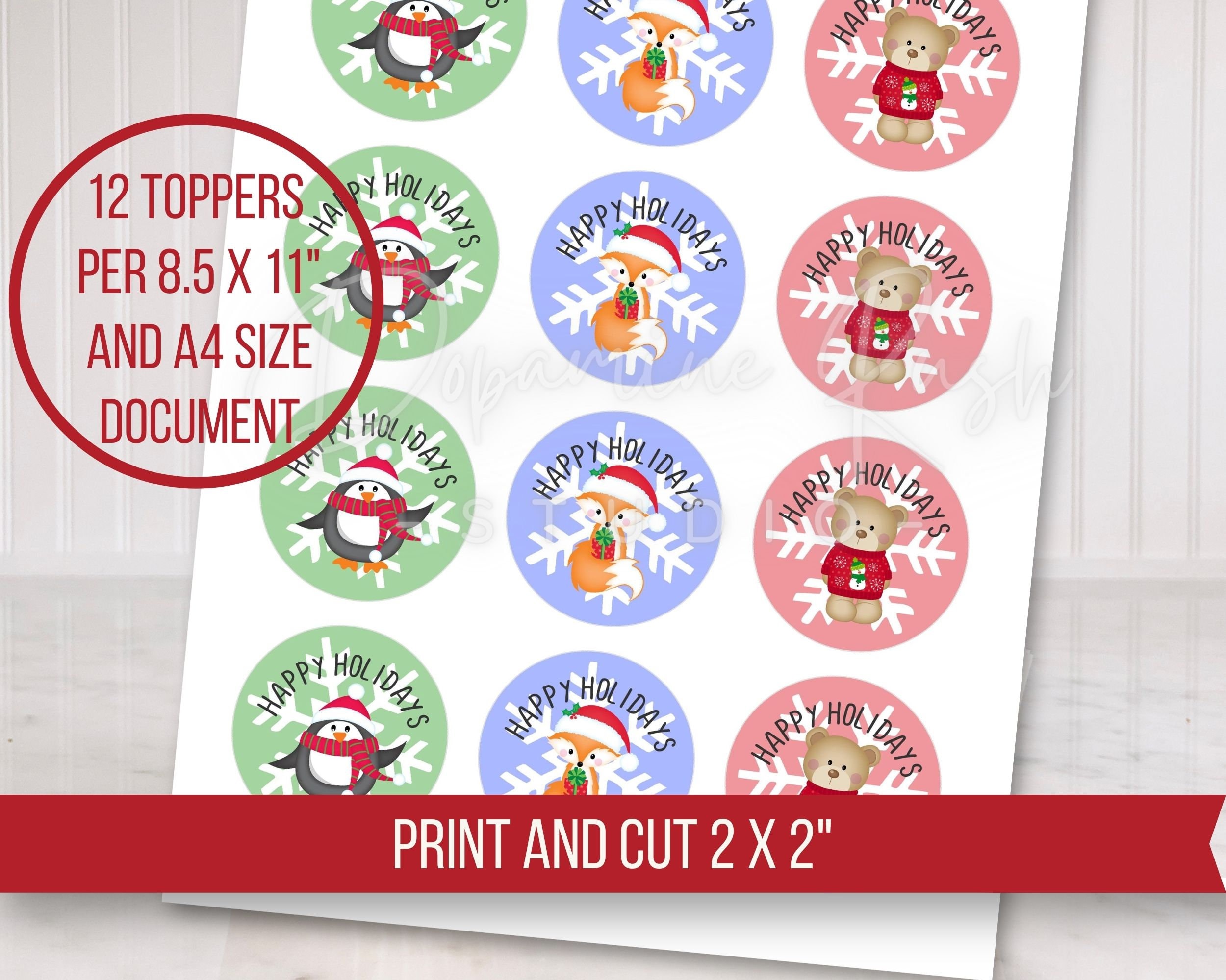 Printable Happy Holidays Cupcake Toppers Christmas Animal - Etsy