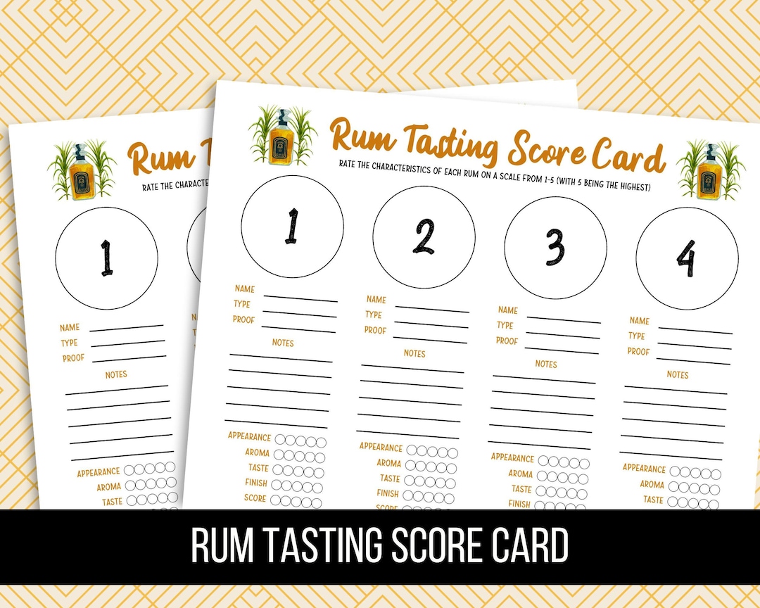 Printable Rum Tasting Score Card, Score Card for 4 Rums, Rum Tasting ...