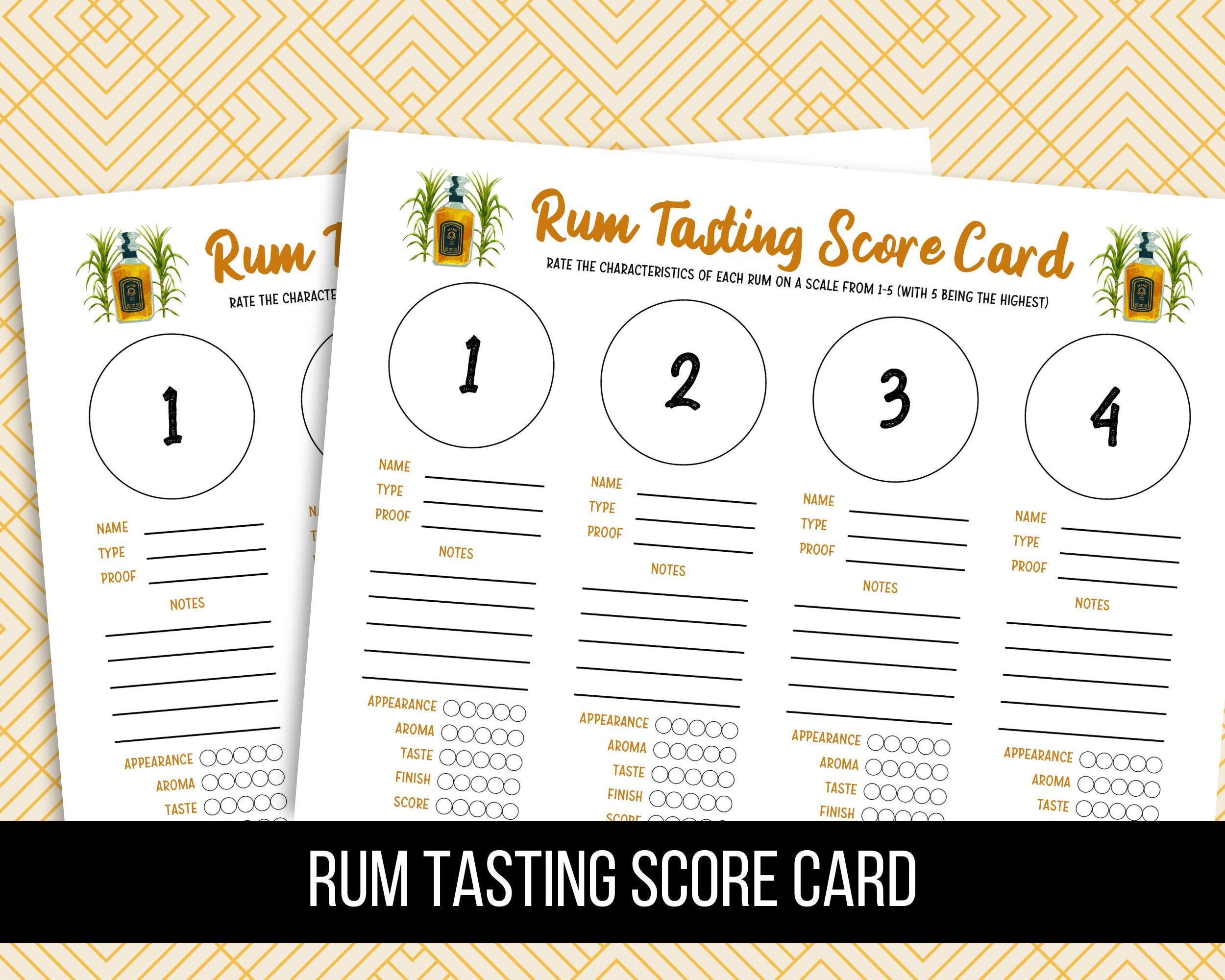Printable Rum Tasting Score Card, Score Card for 4 Rums, Rum Tasting ...