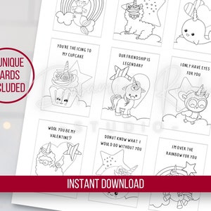 Printable Valentine’s Day Coloring Cards, Unicorn Friends Valentine's ...
