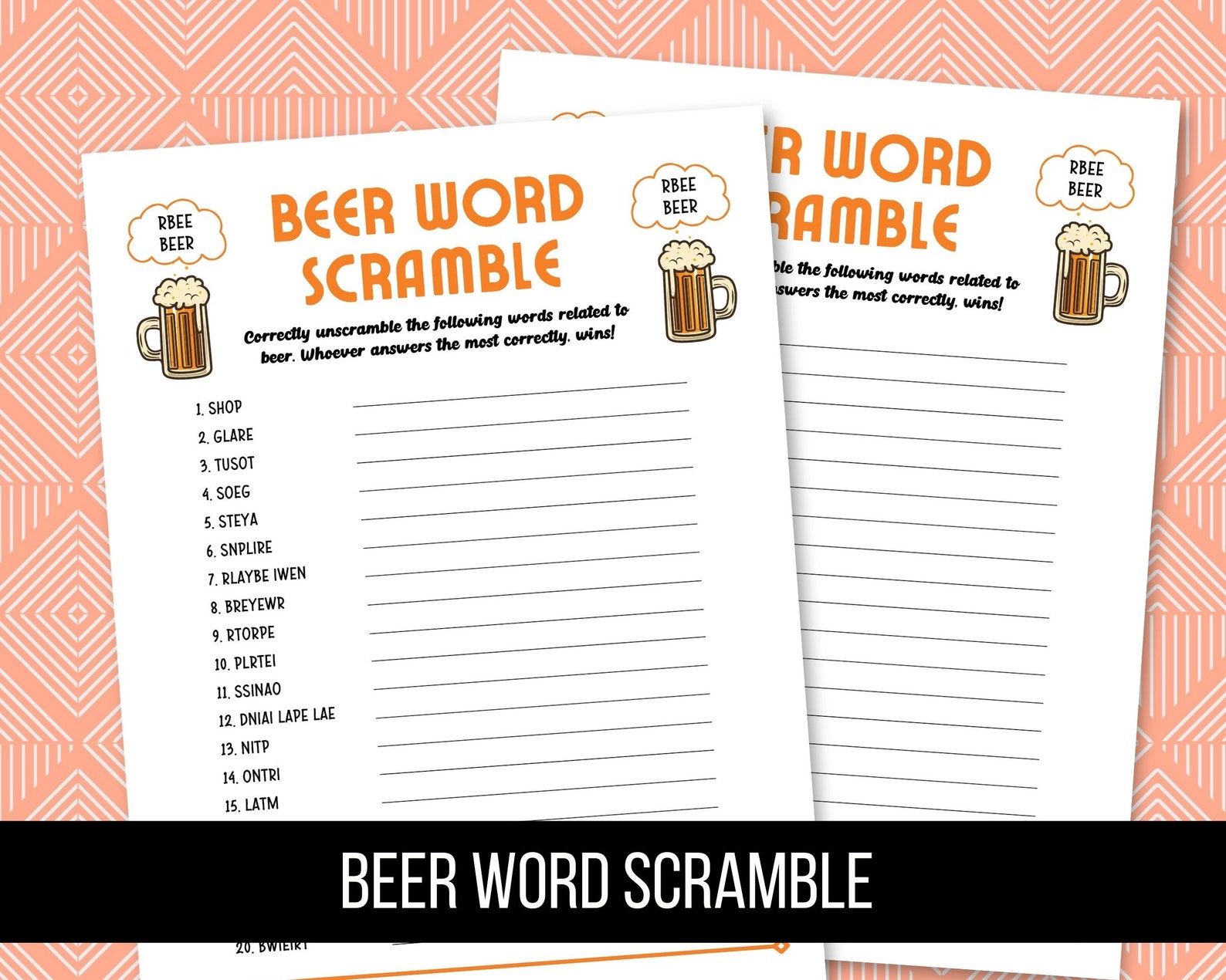 Printable Beer Word Scramble, Beer Games, Games for Adults, Printable ...