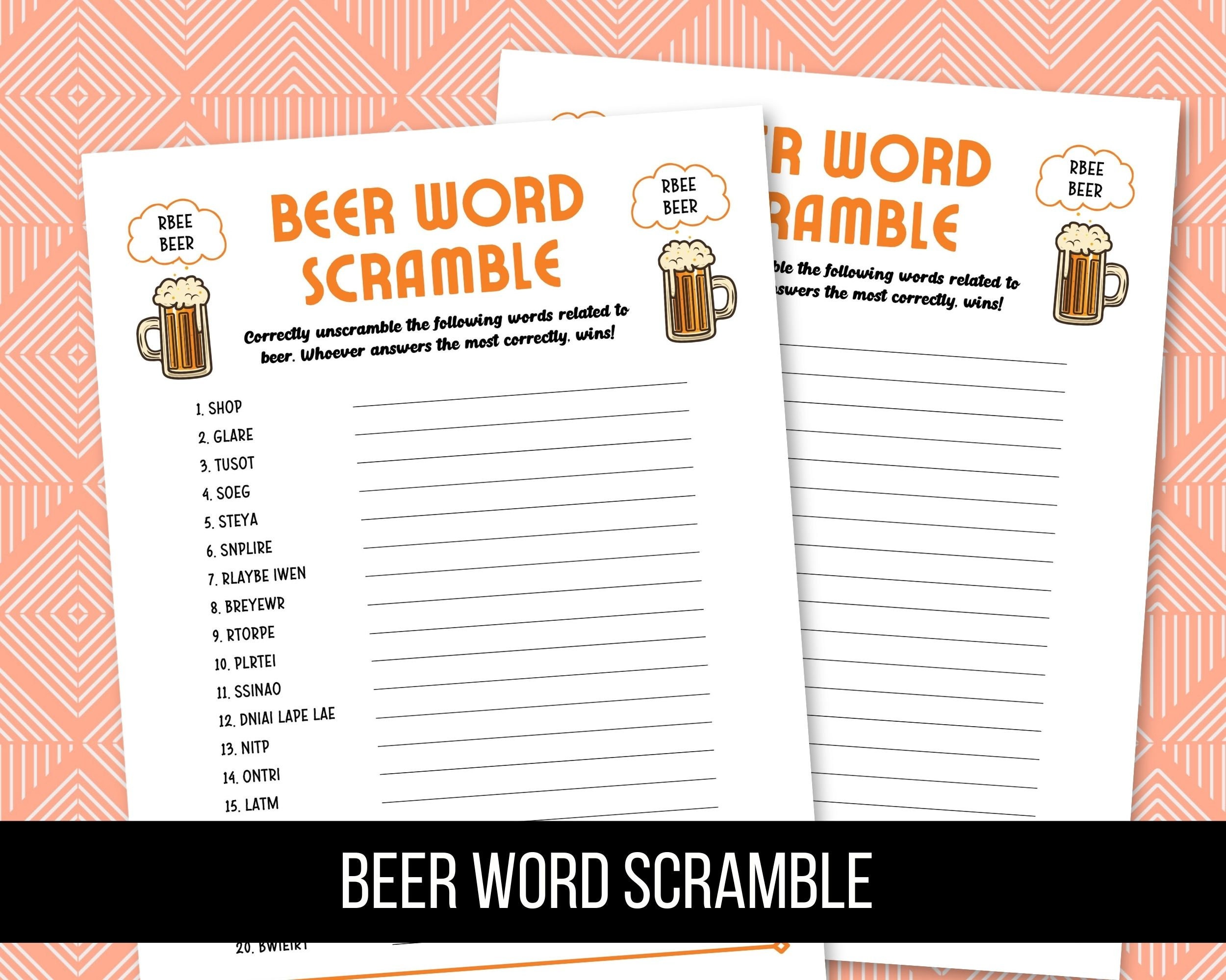 Printable Beer Word Scramble, Beer Games, Games for Adults, Printable ...
