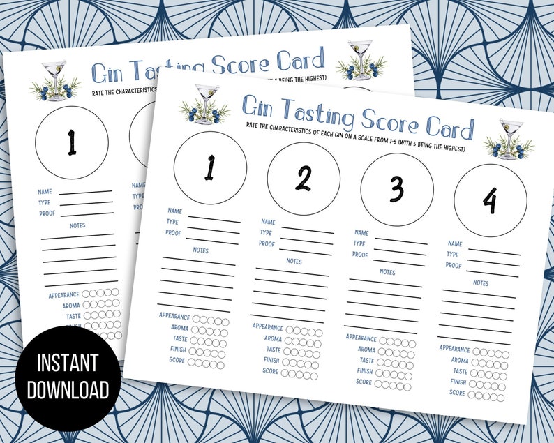 Printable Gin Tasting Score Card, Score Card for 4 Gins, Gin Tasting ...