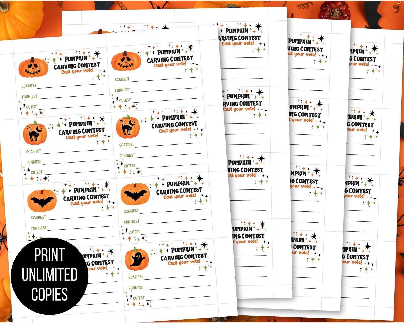 Printable Pumpkin Carving Contest Voting Ballot 3.5 X 2.5”, Halloween ...