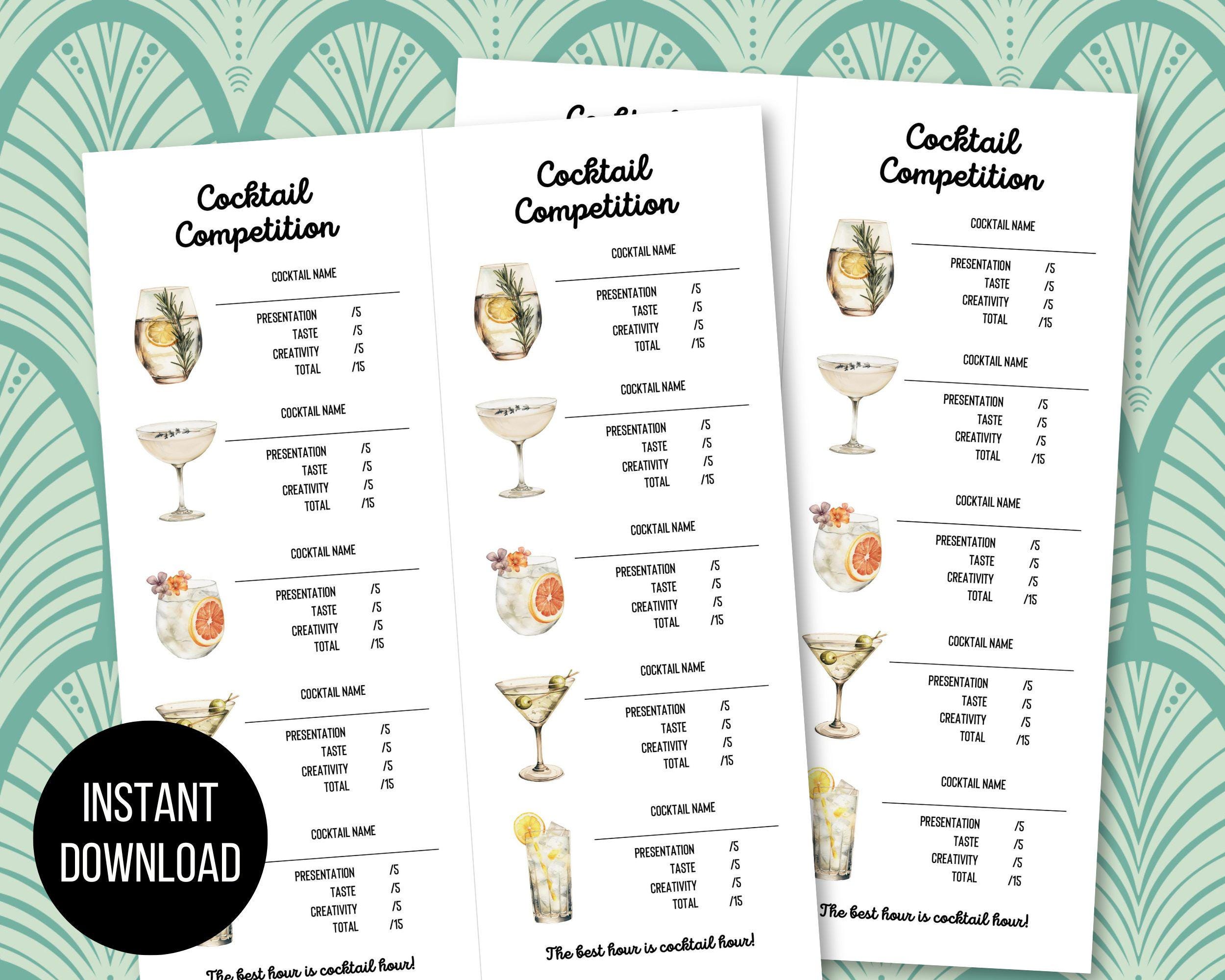 Printable Cocktail Competition 4.25 X 11” Score Card for 5+ Cocktails ...