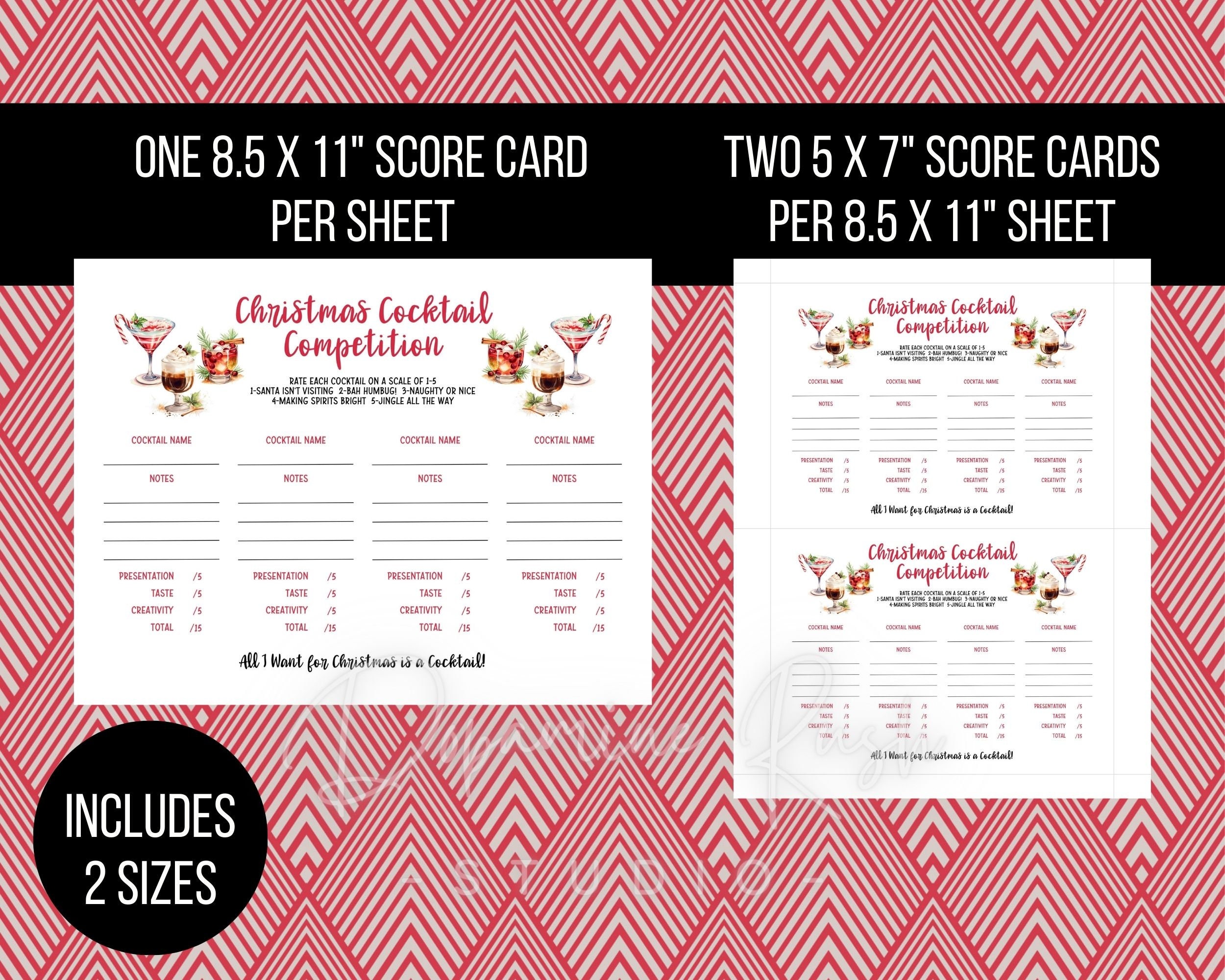 Printable Christmas Cocktail Competition Score Card, Christmas Cocktail ...