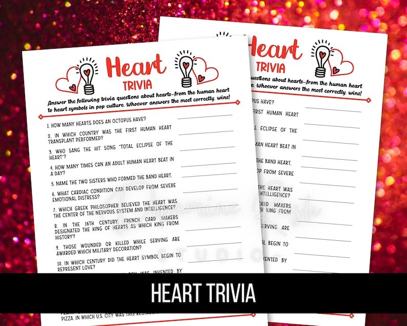 Printable Heart Trivia, Valentine’s Day Games, Valentine Trivia, Heart ...