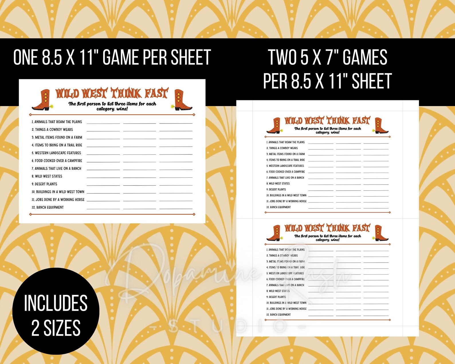 Printable Wild West Think Fast Game, Western Theme Party Games, Cowboy ...