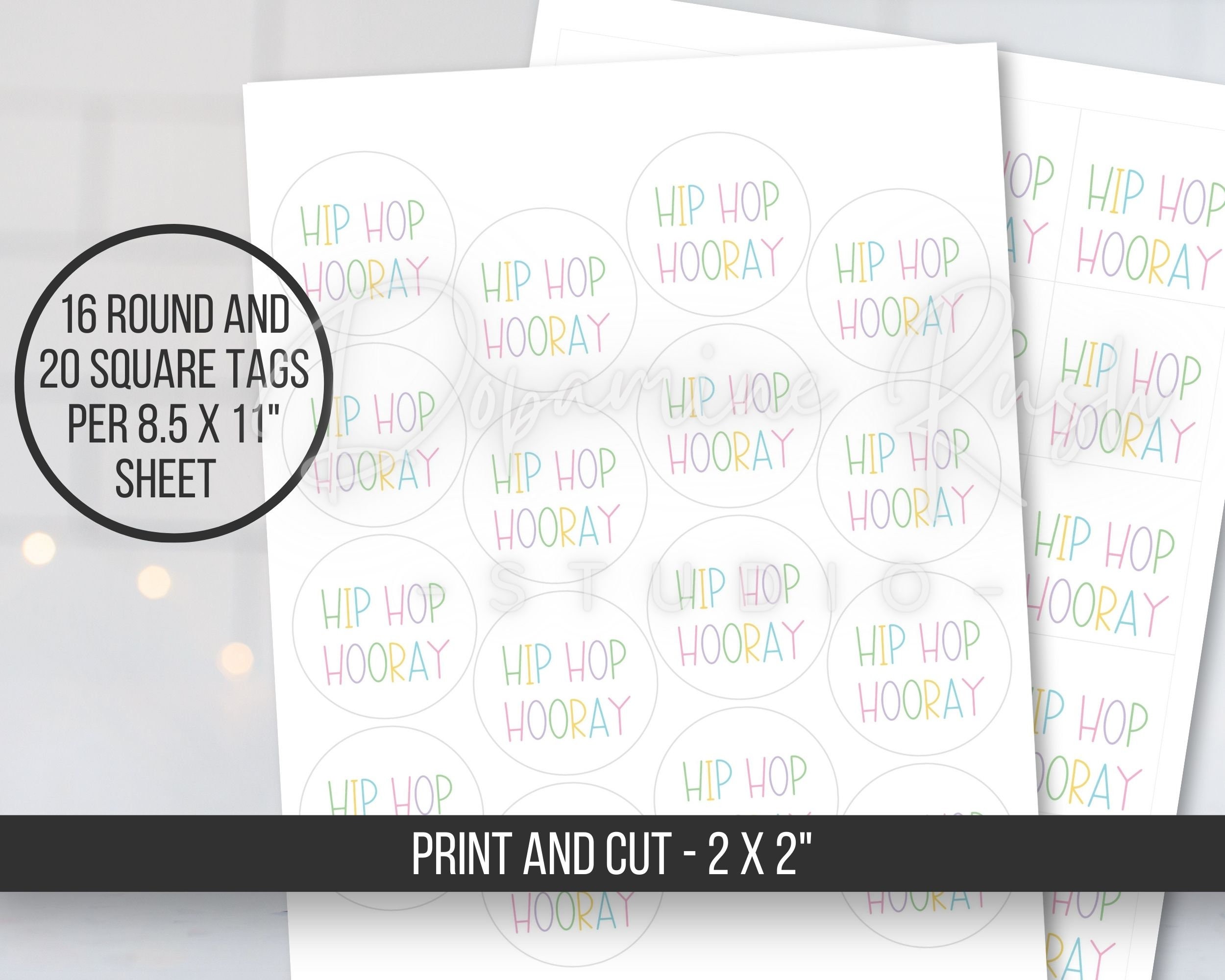 Printable Hip Hop Hurray 2 Square and Round Cookie Tags, Easter Cookie ...