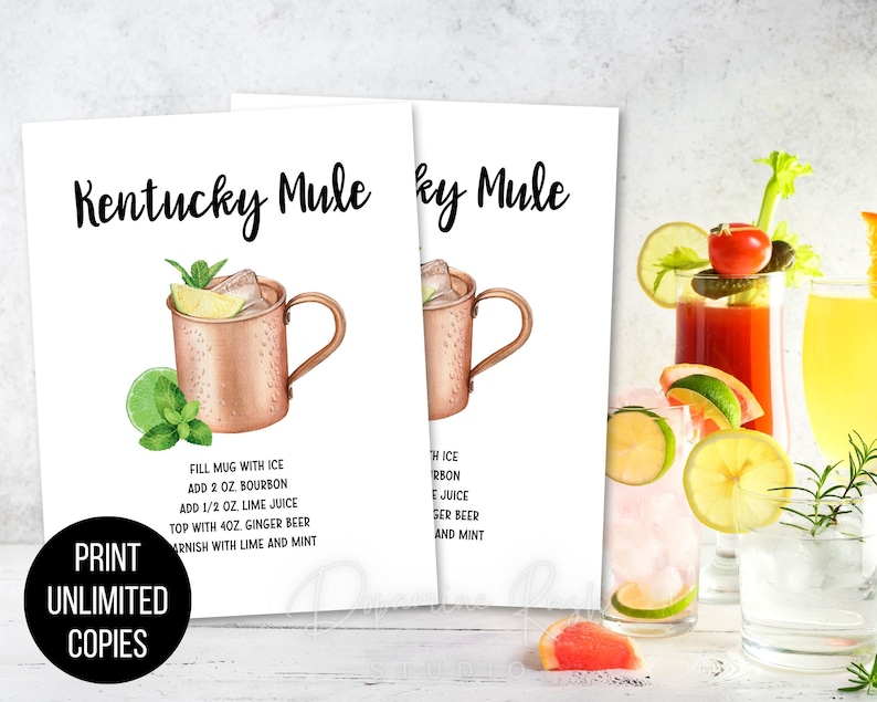 Printable Self-serve Kentucky Mule Cocktail 8x10” Sign, Cocktail Recipe ...