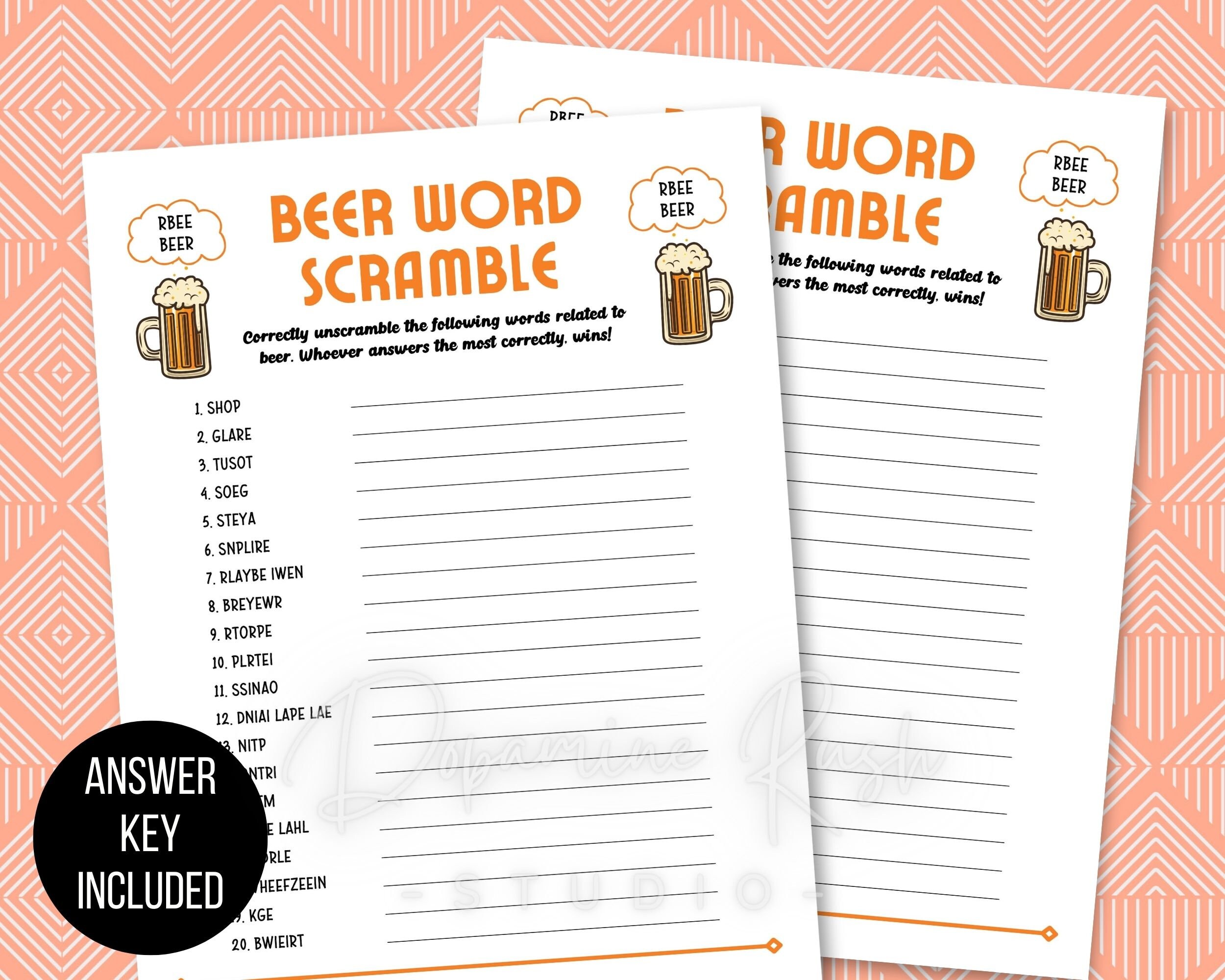 Printable Beer Word Scramble, Beer Games, Games for Adults, Printable ...