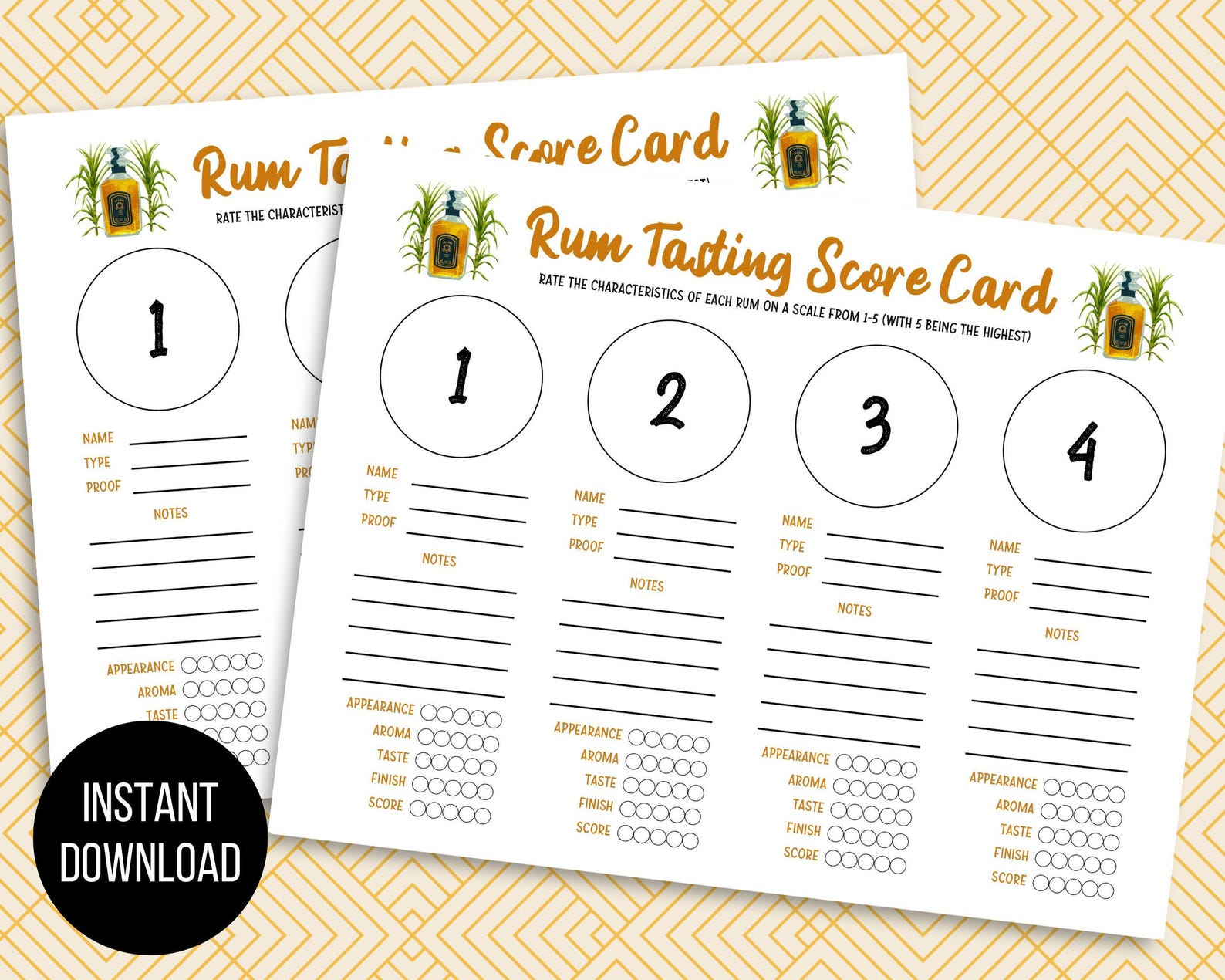 Printable Rum Tasting Score Card, Score Card for 4 Rums, Rum Tasting ...