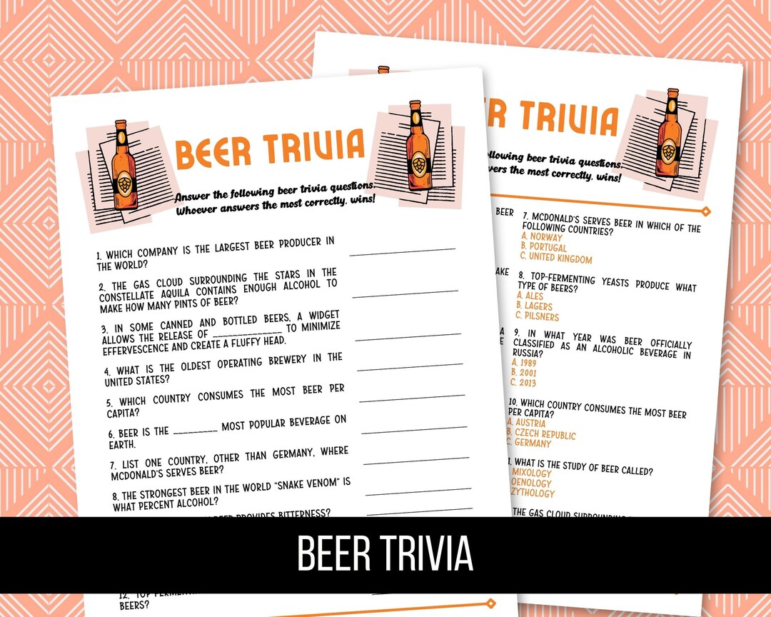 Printable Beer Trivia, Beer Games, Downloadable Beer Games, Bar Trivia ...