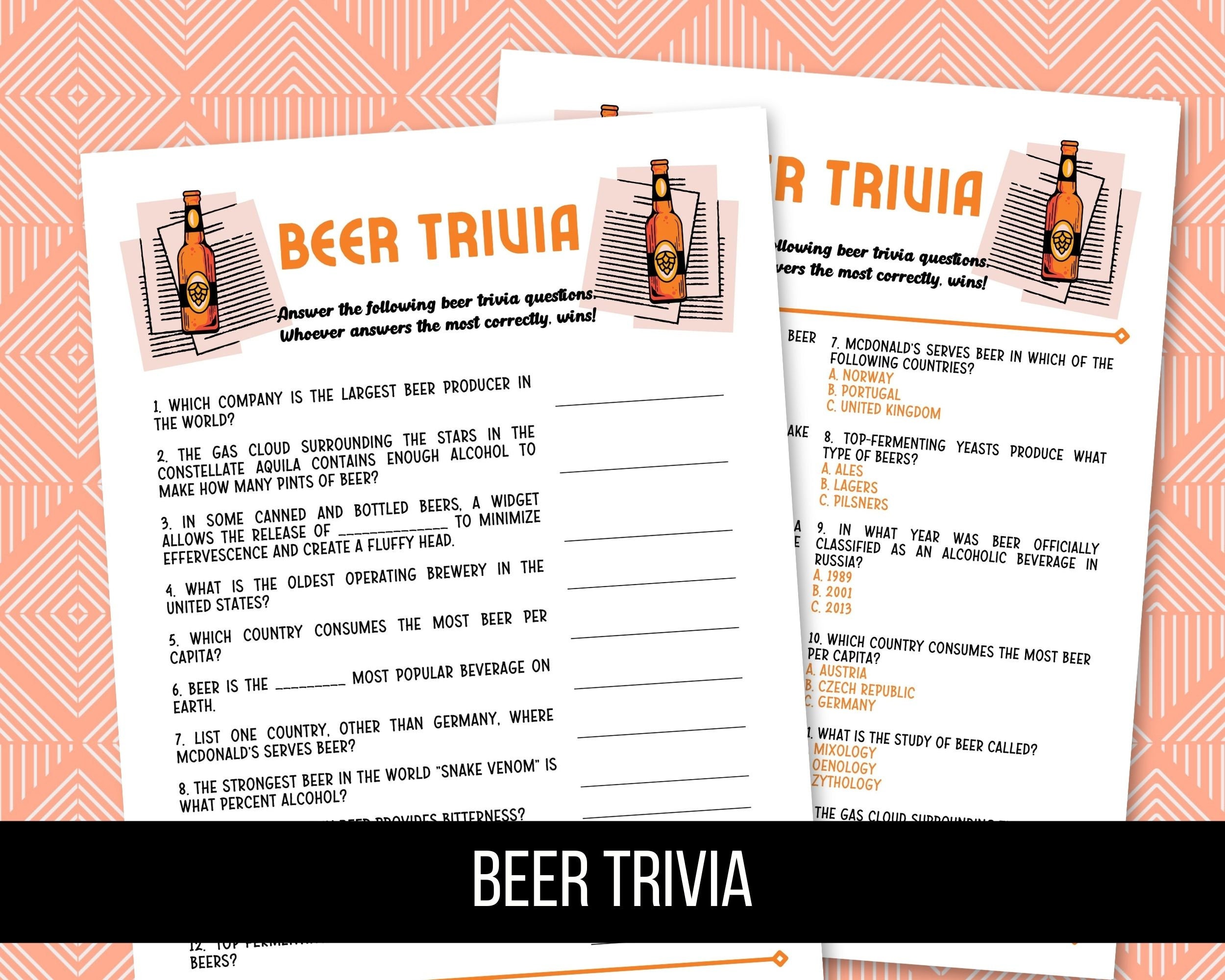 Printable Beer Trivia, Beer Games, Downloadable Beer Games, Bar Trivia ...