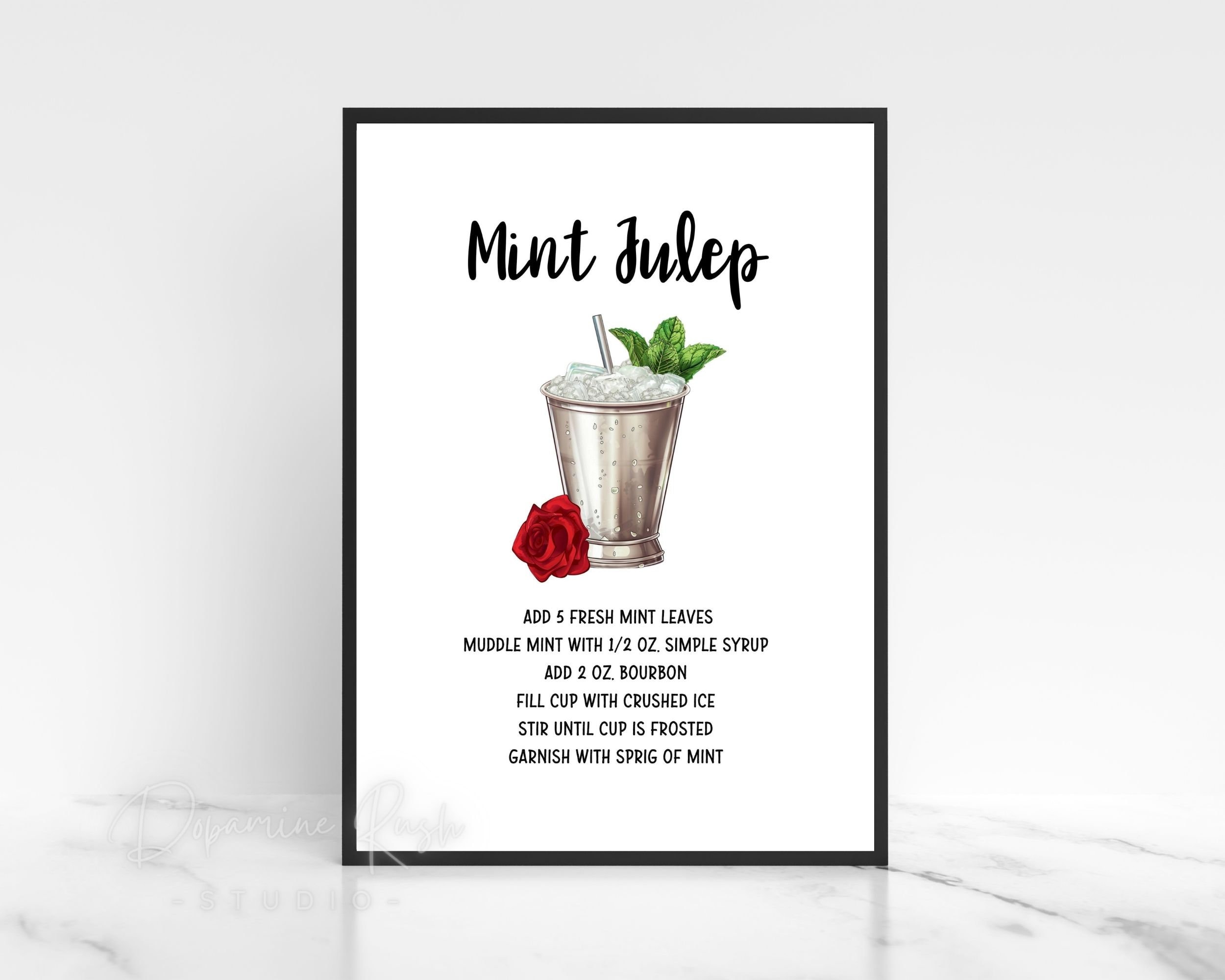 Printable Self-serve Mint Julep Cocktail 8x10” Sign, Cocktail Recipe ...