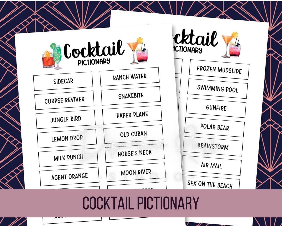 Printable Cocktail Pictionary, Alcohol Drawing Game, Adult Games ...