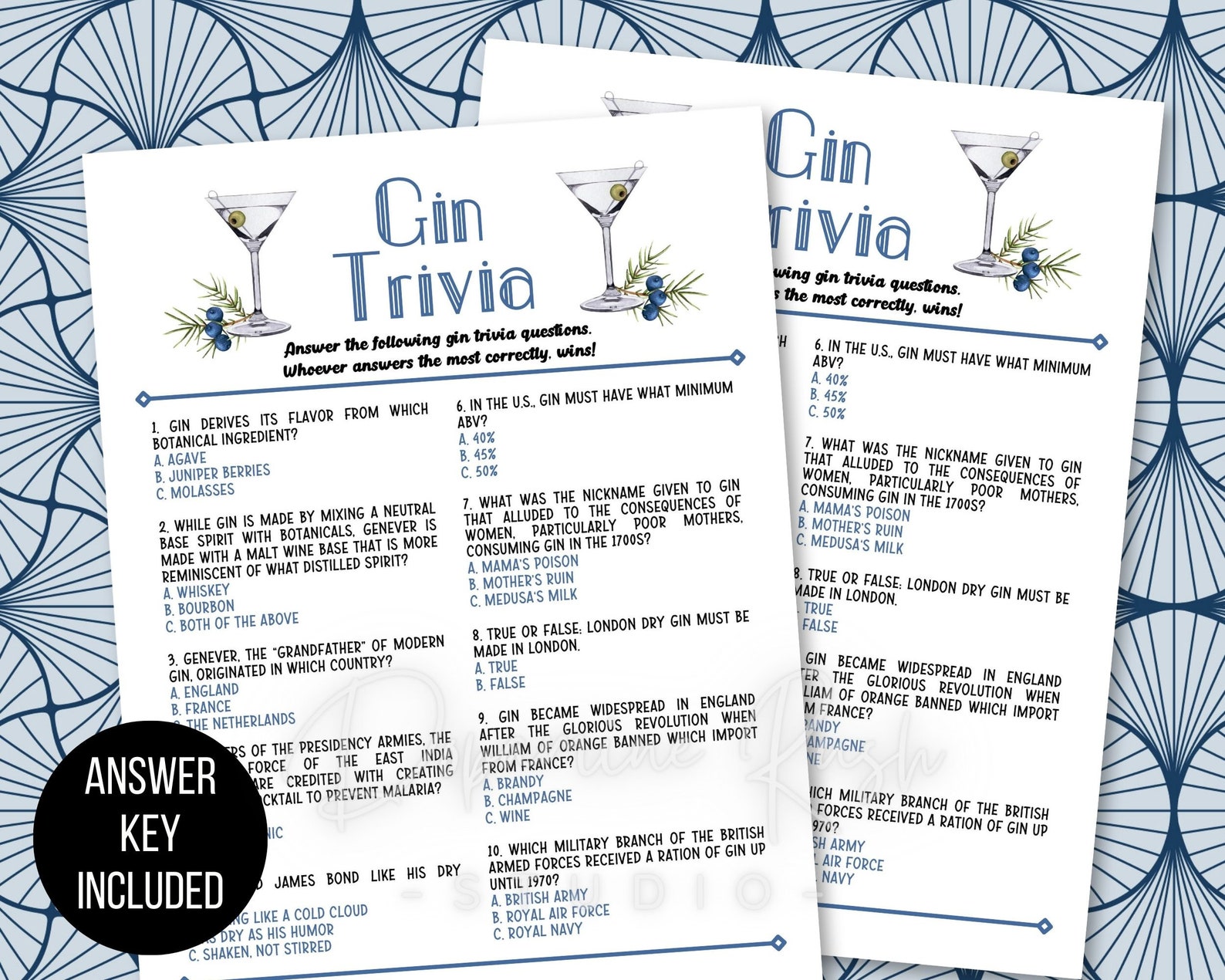 Printable Gin Trivia, Gin Games, Gin Tasting Activities, Bar Trivia ...