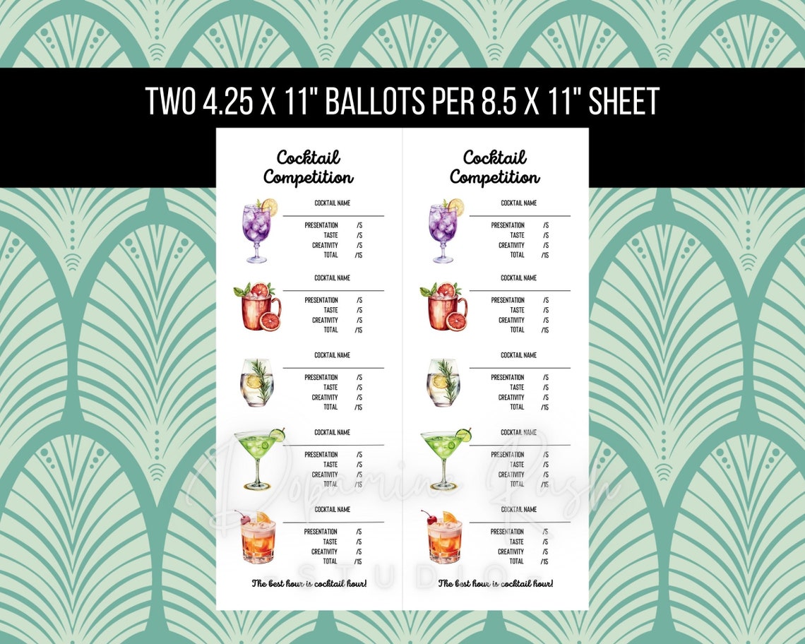 Printable Cocktail Competition 4.25 X 11” Score Card for 5+ Cocktails ...