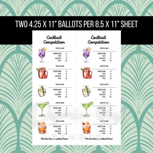 Printable Cocktail Competition 4.25 X 11” Score Card for 5+ Cocktails ...