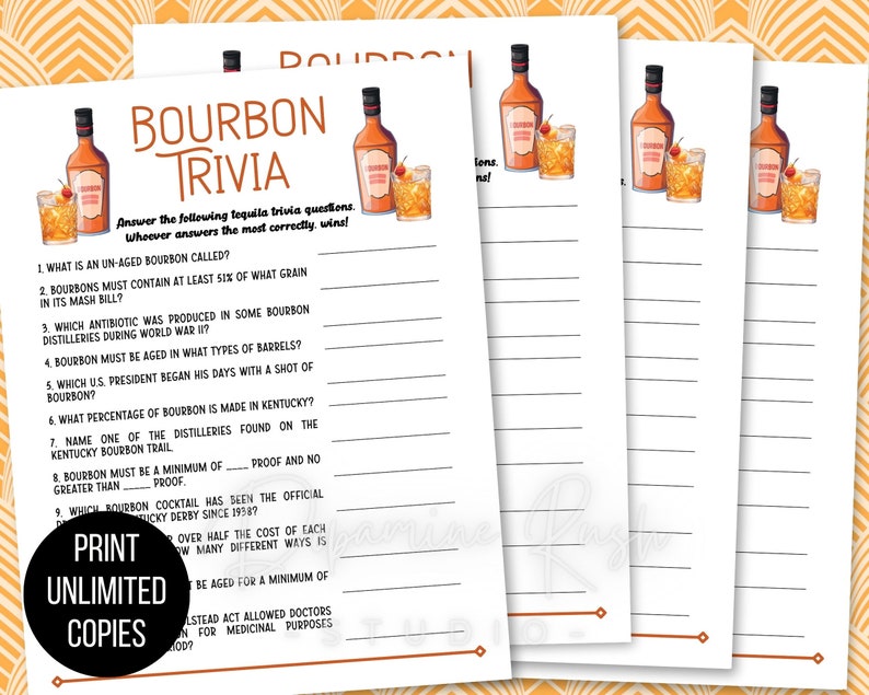 Printable Bourbon Trivia Bourbon Tasting Games Whiskey - Etsy