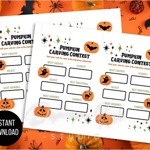 Printable Pumpkin Carving Contest Voting 5 X 7" Ballot, Halloween Party ...