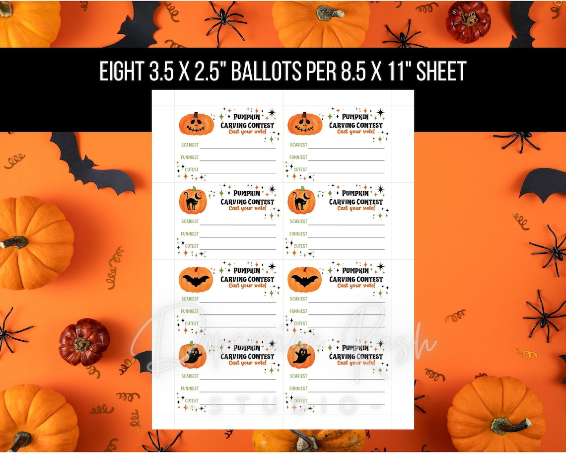 Printable Pumpkin Carving Contest Voting Ballot 3.5 X 2.5”, Halloween ...