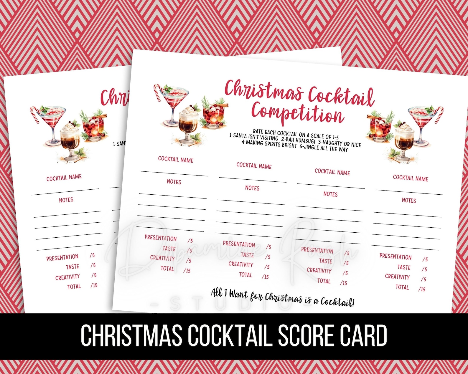 Printable Christmas Cocktail Competition Score Card for 4,5, or 6 ...