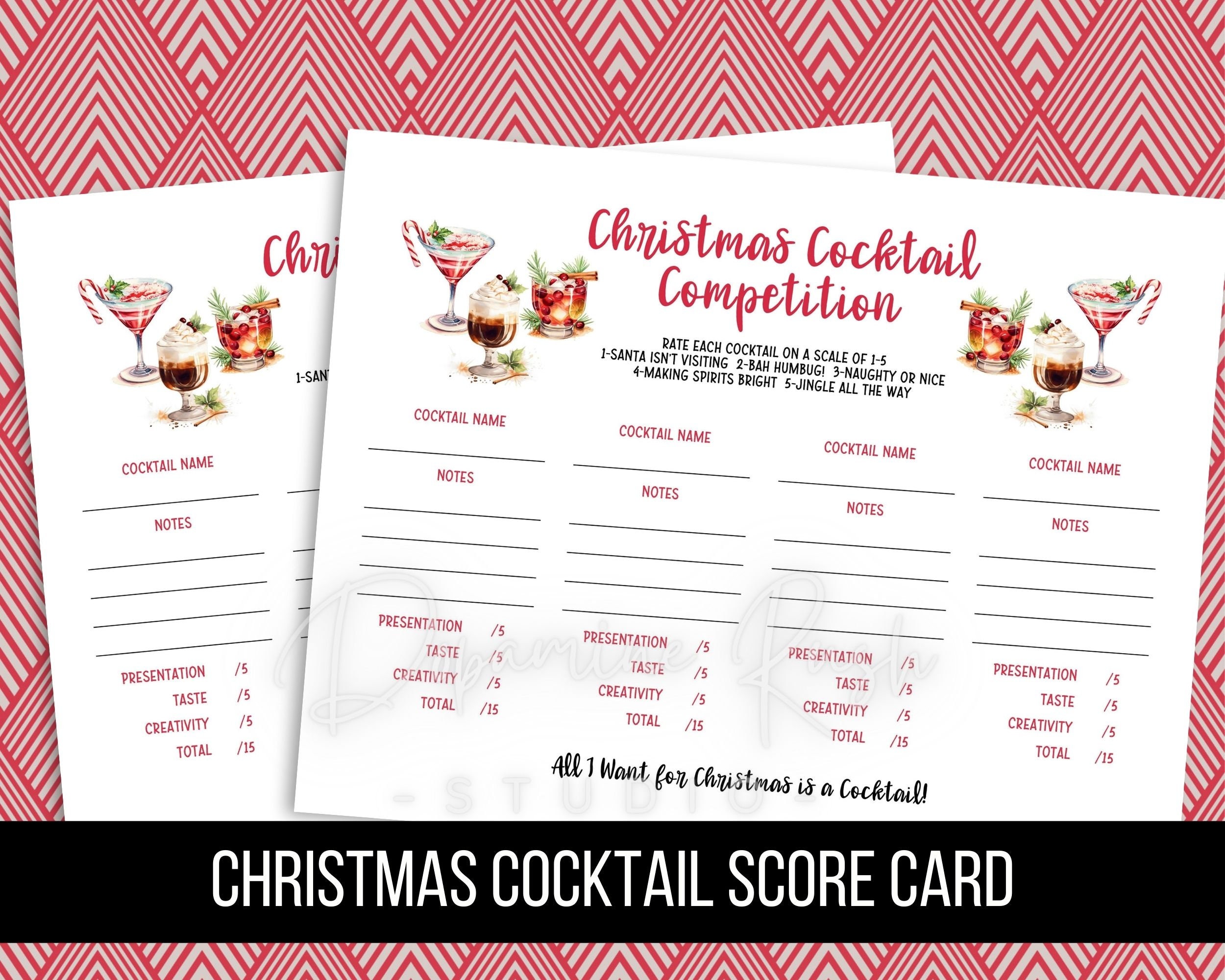 Printable Christmas Cocktail Competition Score Card for 4,5, or 6 ...