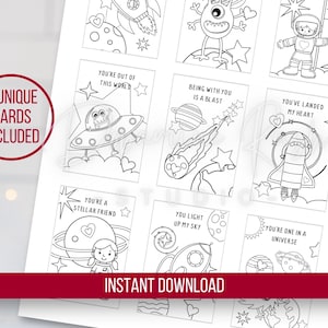 Printable Valentine’s Day Coloring Cards, Outer Space Coloring Cards ...