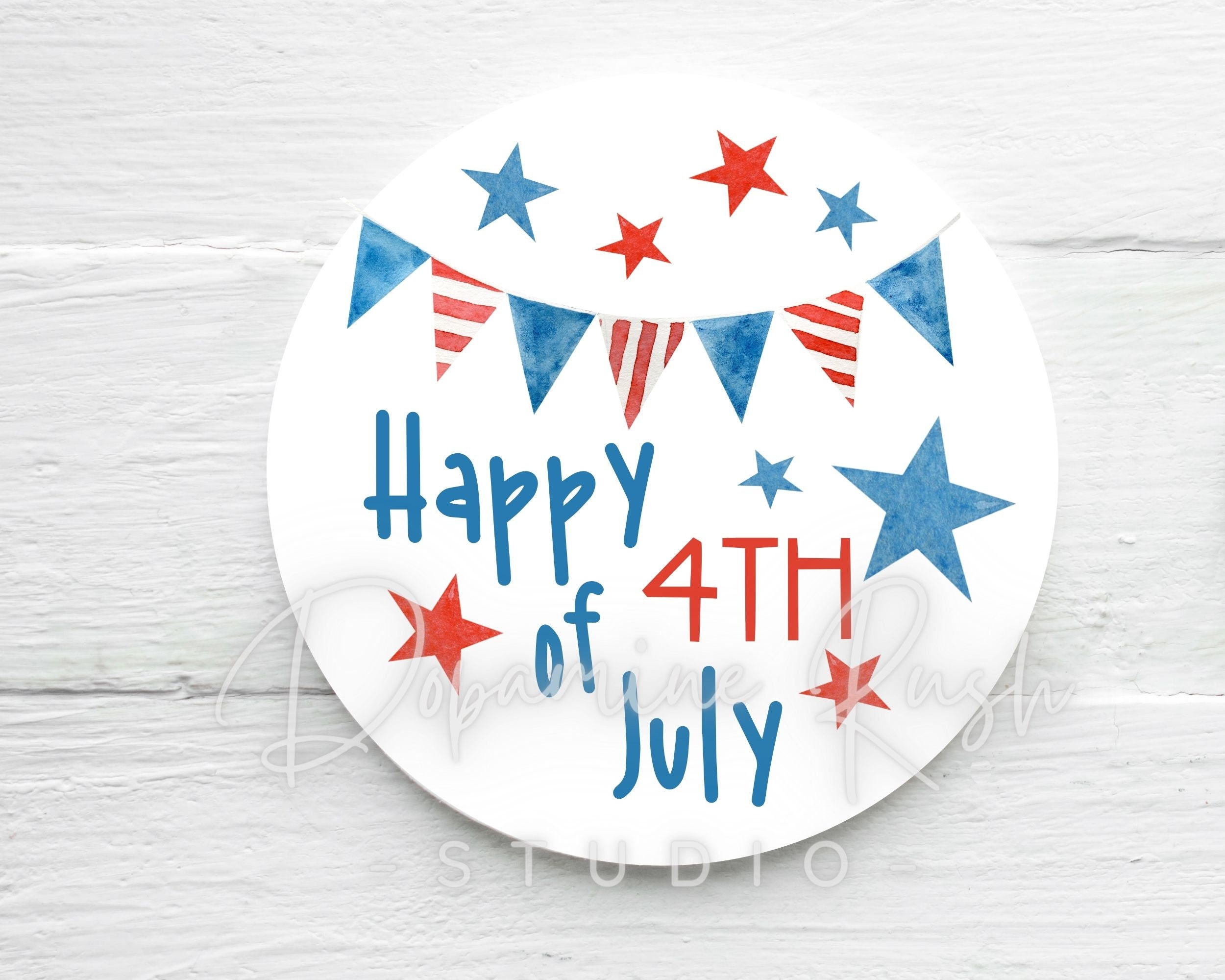 Printable Happy 4th of July 2” Round Cookie Tags, Red, White, and Blue ...