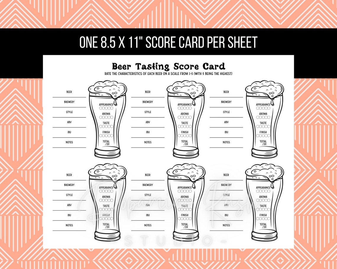 Printable Beer Tasting Score Card, Beer Score Card for 6+ Beers, Beer ...