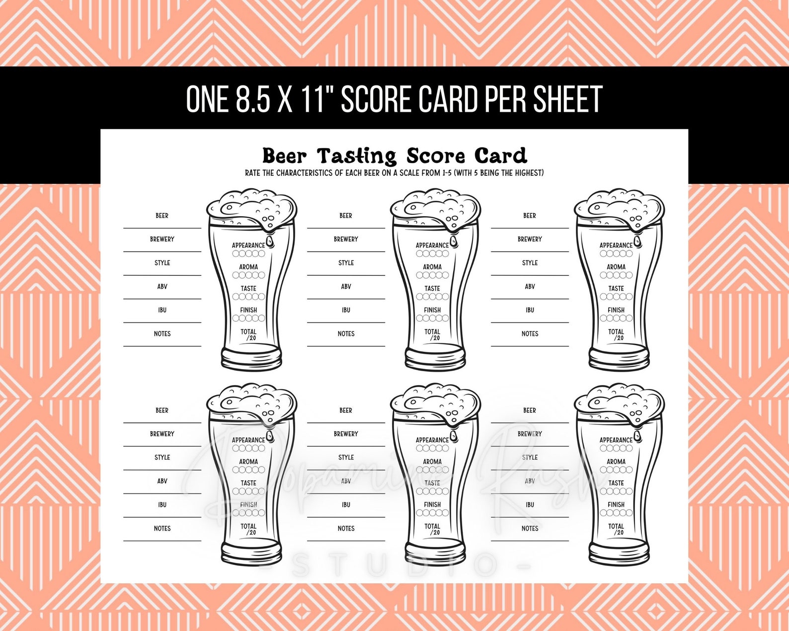Printable Beer Tasting Score Card, Beer Score Card for 6+ Beers, Beer ...