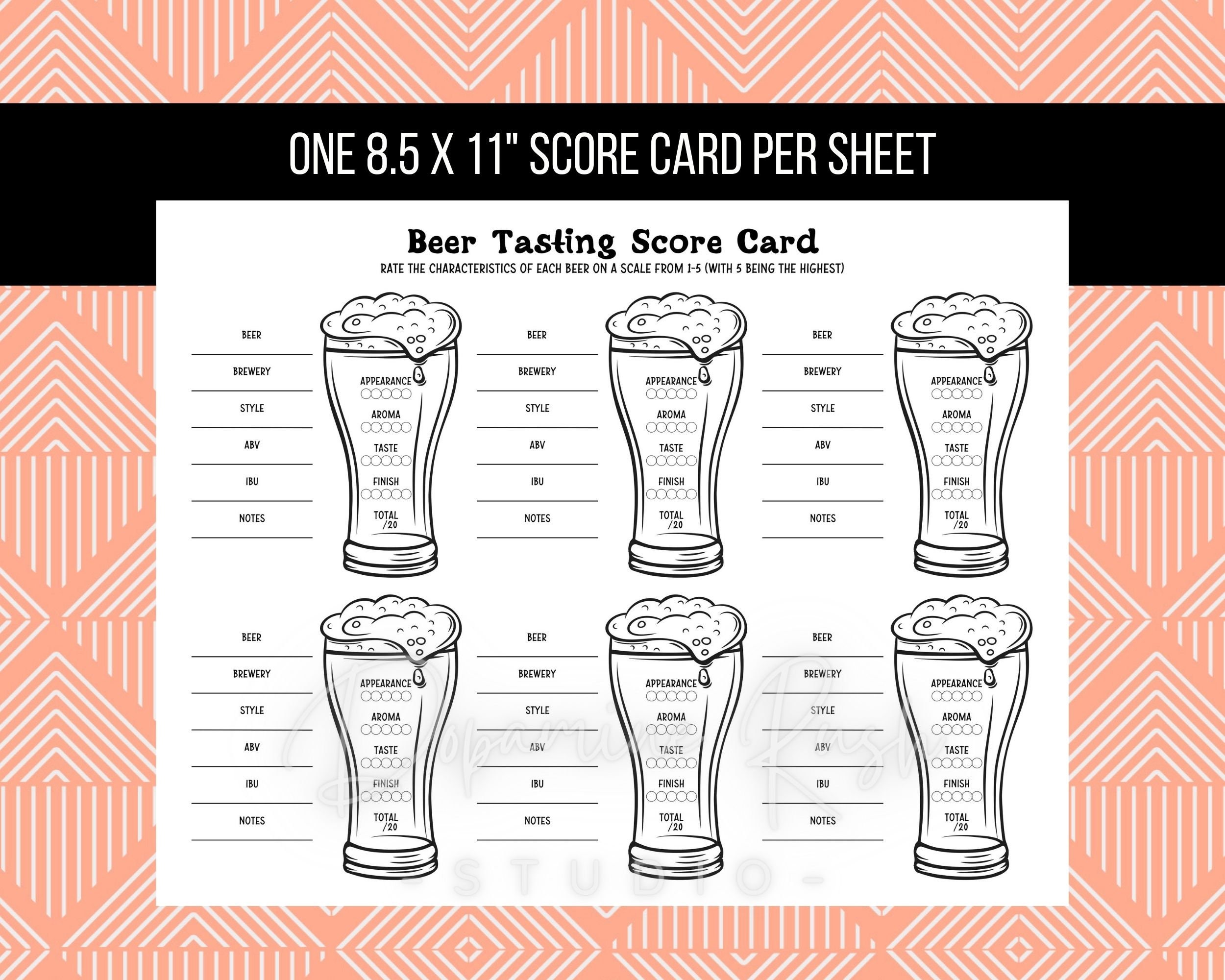 Printable Beer Tasting Score Card, Beer Score Card for 6+ Beers, Beer ...