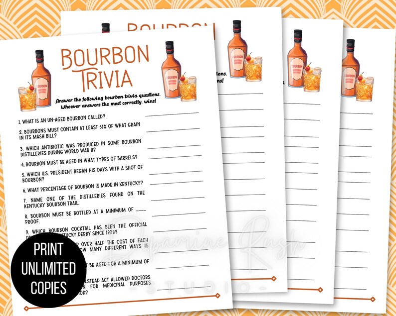 Printable Bourbon Trivia, Bourbon Tasting Games, Whiskey Games, Bourbon ...
