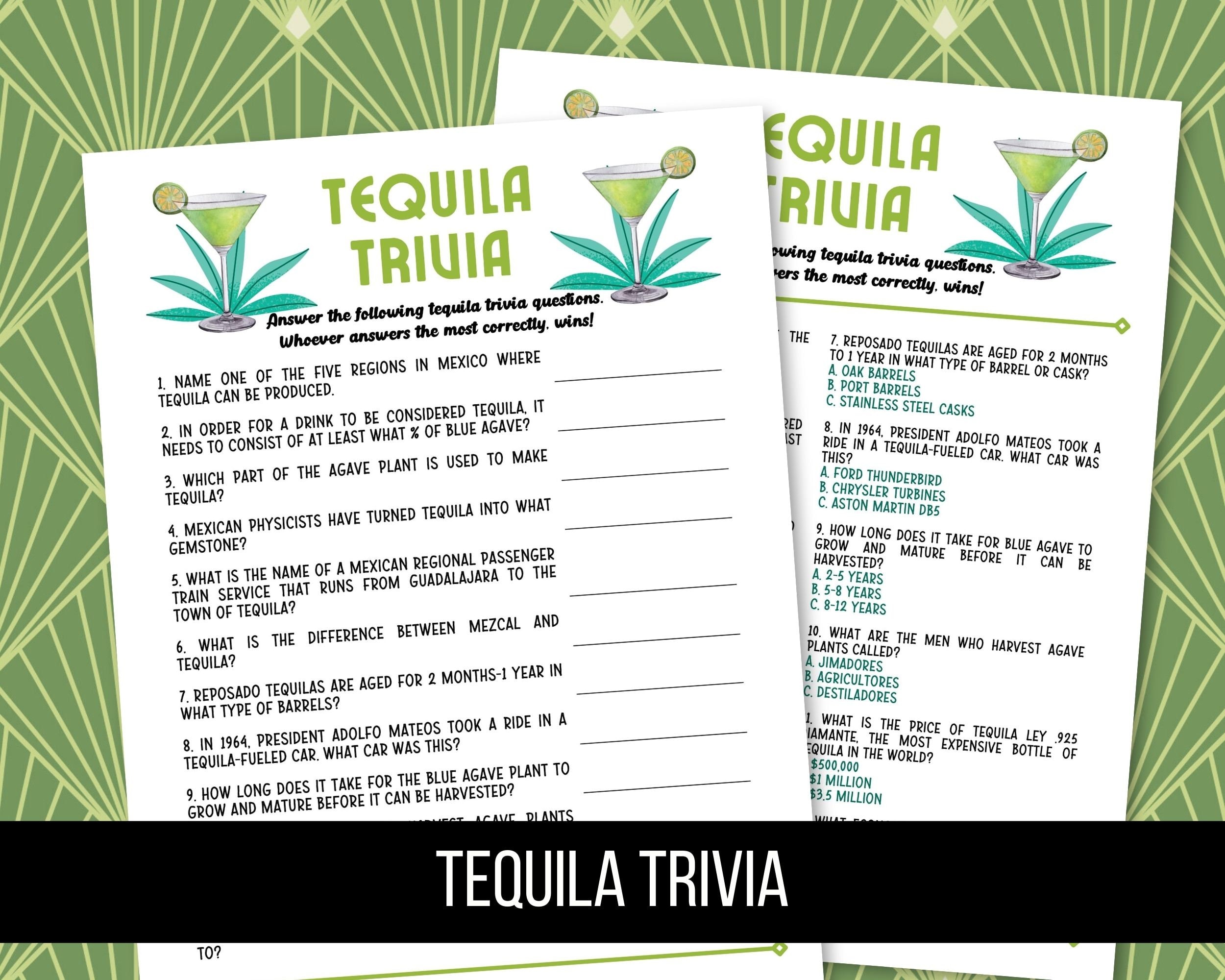 Printable Tequila Trivia, Cinco De Mayo Games, Adult Trivia Games, Bar ...