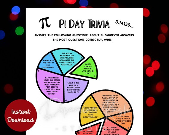 Pi Day Trivia Printable Pi Day Games Math Games March 14th - Etsy