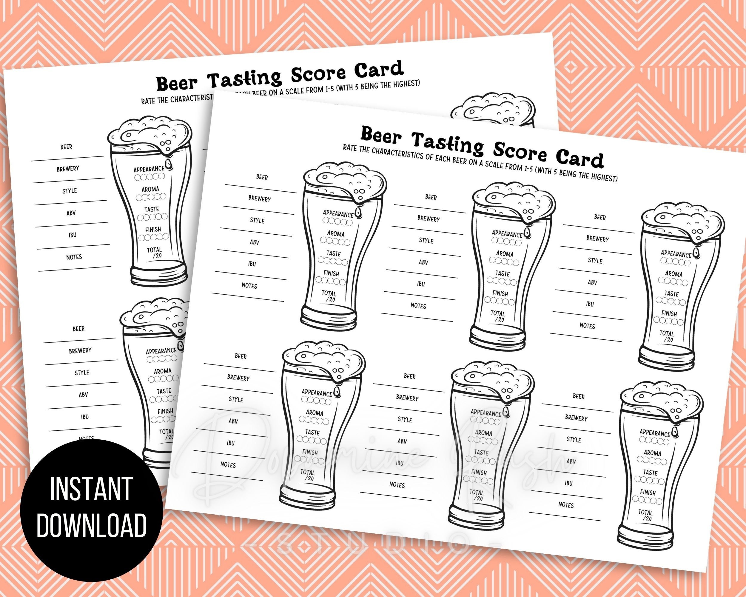 Printable Beer Tasting Score Card, Beer Score Card for 6+ Beers, Beer ...