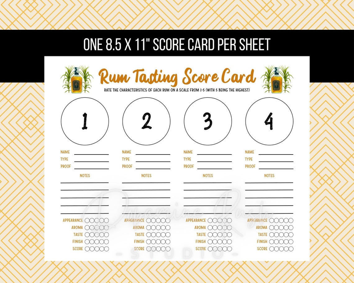 Printable Rum Tasting Score Card, Score Card for 4 Rums, Rum Tasting ...