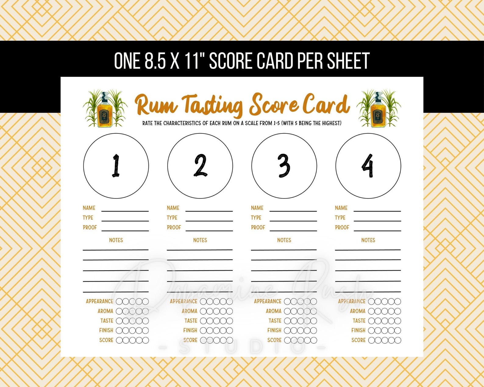 Printable Rum Tasting Score Card, Score Card for 4 Rums, Rum Tasting ...